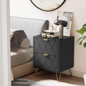 Anbuy 9 Drawer Dresser and Night Stand Sets for Bedroom Black, Two Drawers Nightstand Set of 2 & 9 Drawer Dresser Combo 3 Pieces (Black)