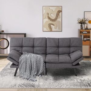 muuegm convertible futon couch, high density memory foam futon sofa, ajustable backrest armrest folding futon for living room, small place, apartment, loveseat daybed for sleeper, fabric dark gray