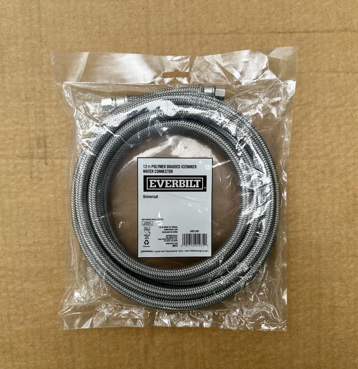 (Everbilt)12ft Universal Polymer Braided Icemaker Water Connector