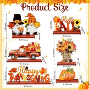 Blosssound 6 Pcs Fall Table Decorations Wooden Thanksgiving Table Signs Hello Fall Truck Gnomes Pumpkin Sunflower Table Centerpieces for Autumn Harvest Happy Thanksgiving Party Decor Supplies Gifts