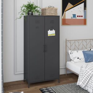 MIOCASA Metal Armoire, Wardrobe Closet Cabinet with Hanging Rod and 1 Shelf Steel Storage Locker Clothes Organizer for Bedroom, Changing Room, Laundry Room, Office - Black