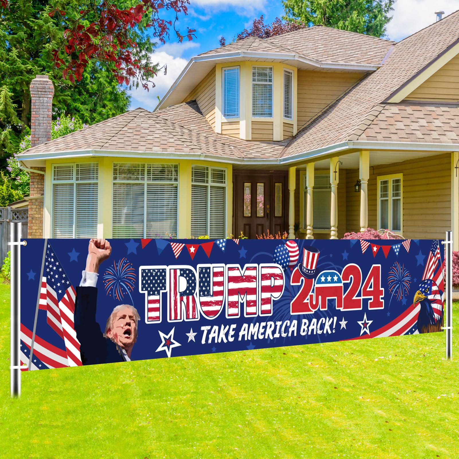 Rukoy Trump Trump 2024 Decorations Banner Decorations President Trump Take America Back Red White Blue Election Activities Yard Sign Party Supplies Backdrop Hanging Outdoor Yard Decor Fence Door Indoor Wall 106" x 20"