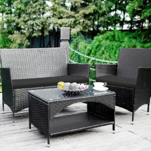 3 Piece Waterproof Patio Outdoor Cushion Covers with Ties Patio Furniture Cushion Covers for 4 Piece 4 Seat Wicker Rattan Patio Sofa Chair Upholstery Furniture,Only Cover (black, 18x18x2,36x18x2)