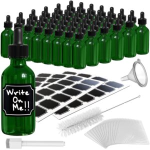 nevlers 48pk green glass dropper bottle 2oz | no-leak firm suction mini dropper bottles for travel | oil bottles for hair | tincture bottles with dropper | empty eye dropper bottle | medicine dropper