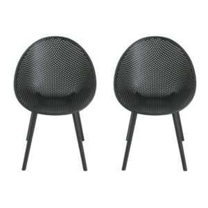 Christopher Knight Home Black Lounge Chairs Set of 2 – Modern Accent Chairs-Resistant Patio Chairs with Mesh Design for Garden, Balcony, or Backyard – Sleek and Comfortable Seating for Outdoor Spaces