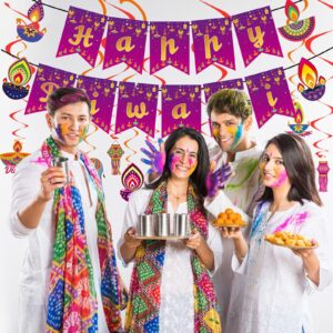 Diwali Decorations Happy Diwali Banner Hanging Swirls and Table Decorations Honeycomb Centerpieces for House Happy Diwali Banner for Diwali Rangoli Diya Hanging Decors