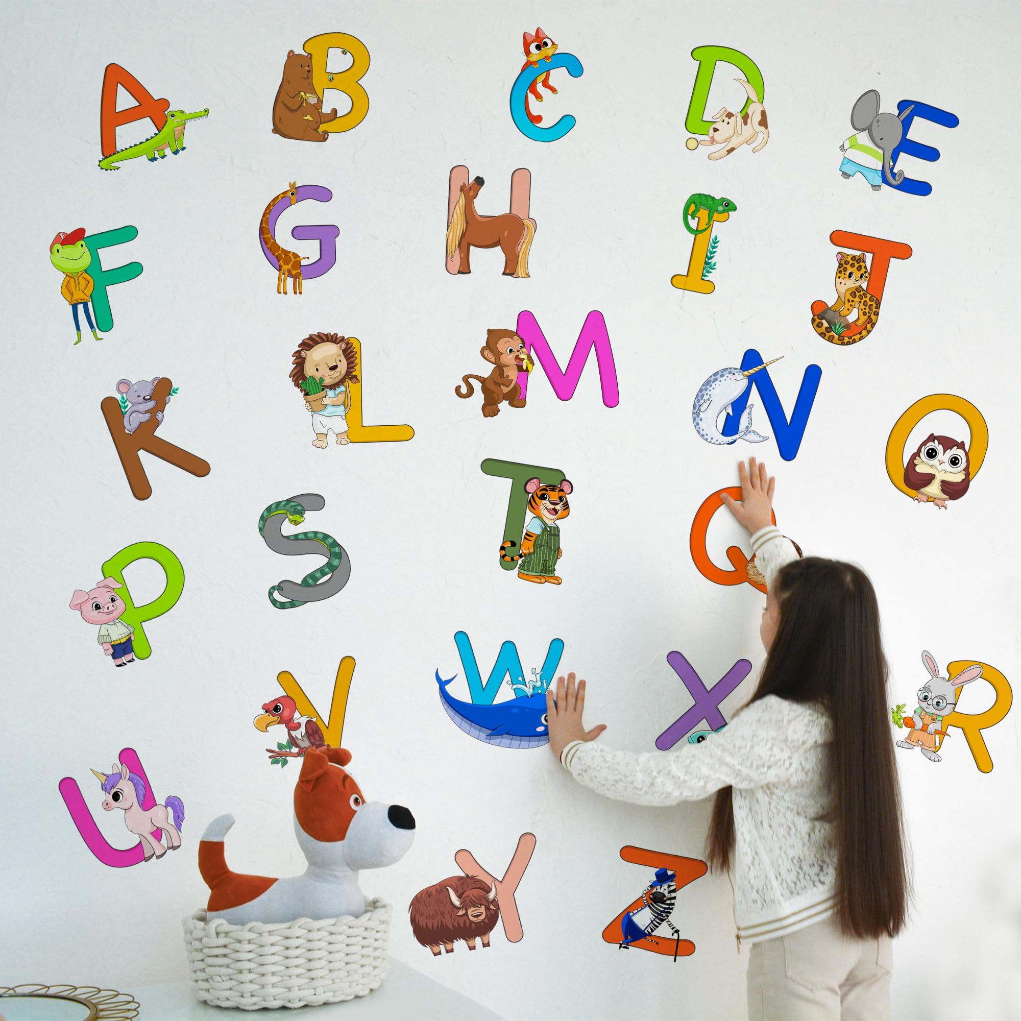 ABC Educational Wall Stickers for Kids - Animal Alphabet Wall Decals by Lipastick - Letters Wall Decals for Bedroom Girls Boys Baby Room Decoration Nursery Removable Wall Decals Peel and Stick