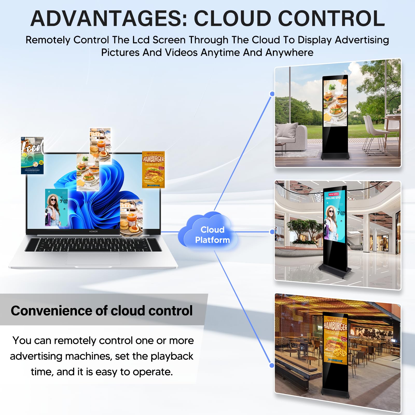 ROOMEDAL 49'' Digital Signage Display, Smart Cloud Control Indoor Full HD LCD Screen IPS Floor Standing Digital Commercial Interactive Advertising Kiosks Screen with WiFi HDMI/USB Input Auto AD Player