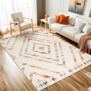 geanlod boho beige area rugs 5x7 washable non slip modern living room rug low pile bedroom rug geometric faux wool throw carpet for dining room bathroom kitchen home