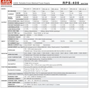 Mean Well 400W Reliable Green Medical Power Supply Meanwell Uninterruptible Power Supply Computer Power Supplies 24V 16.7A (RPS-400-24-SF 24V/16A/400W/Medical Power)