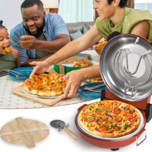 TMEDW Electric Pizza Oven, 12 inch Portable Pizza Oven Indoor, Countertop Pizza Maker with Wooden Pizza Paddles & Pizza Cutter