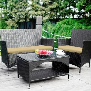 BRUXOLAY 3 Piece Waterproof Patio Outdoor Cushion Covers with Ties Patio Furniture Cushion Covers for 4 Piece 4 Seat Wicker Rattan Patio Sofa Chair Upholstery Furniture,Only Cover