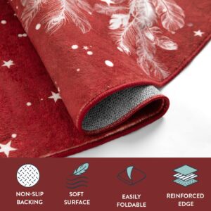 Lahome Christmas Runner Rugs 2x8 Non-Slip Hallway Runner, Washable Christmas Rug Stain Resistant Red Kitchen Runner Rug, Christmas Tree Print Holiday Decor Untra-Thin Runner for Bedroom (Red,2'x8')