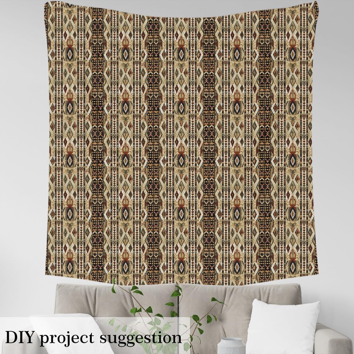 Feelyou Tan Southwestern Upholstery Fabric for Chairs 1 Yard Geometric Fabric by The Yard Tribal Native American Indian Design Vinatge Decorative Waterproof Fabric Exotic Stripe Line Outdoor Fabric