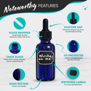 Nevlers 48PK Cobalt Blue 1 Oz Glass Dropper Bottle | No-Leak 30ml Dropper Bottles |Versatile Small Dark Bottles with Dropper for Oils, Tincture Bottles with Dropper, Empty Eye Dropper Bottle & More