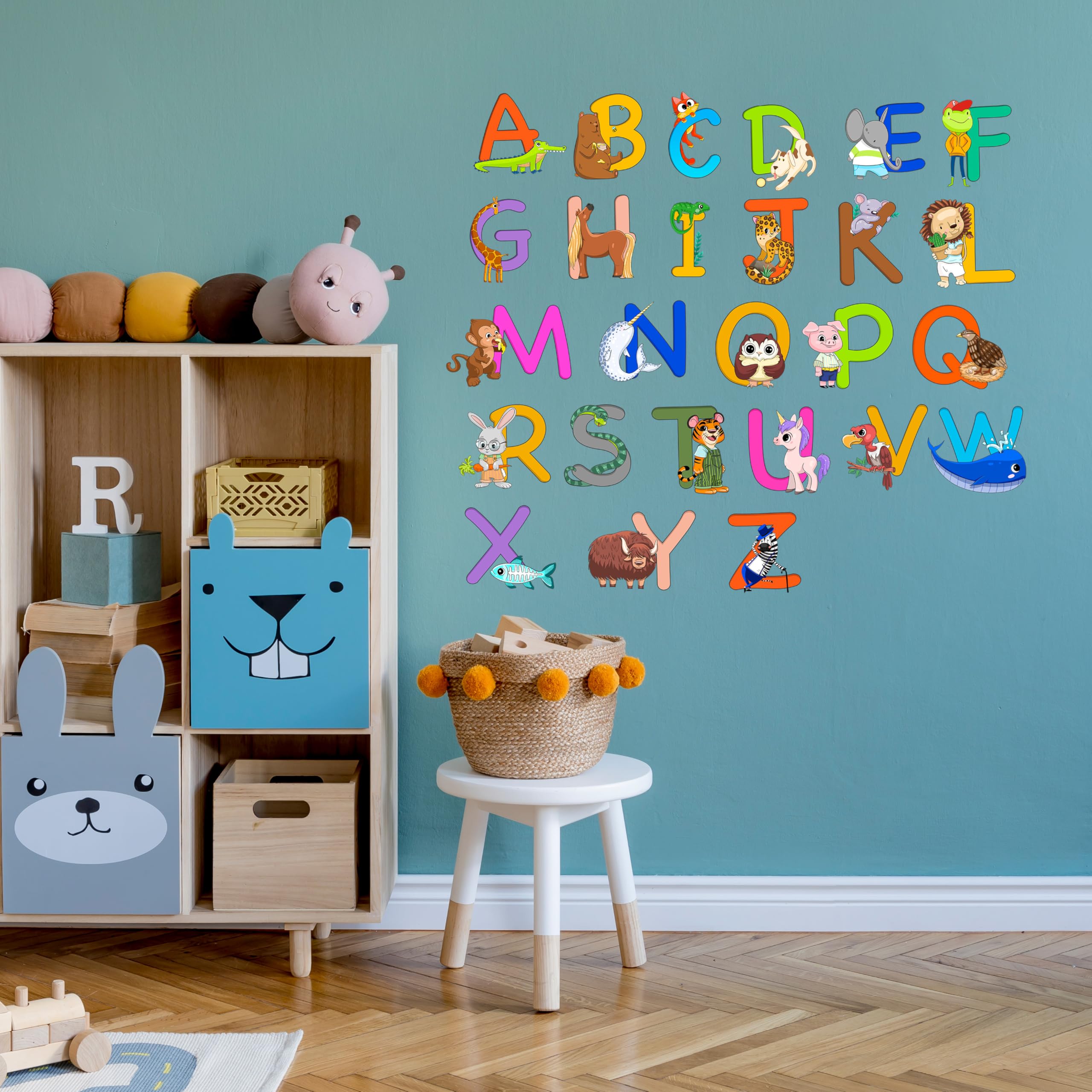 ABC Educational Wall Stickers for Kids - Animal Alphabet Wall Decals by Lipastick - Letters Wall Decals for Bedroom Girls Boys Baby Room Decoration Nursery Removable Wall Decals Peel and Stick