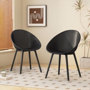 Christopher Knight Home Black Lounge Chairs Set of 2 – Modern Accent Chairs-Resistant Patio Chairs with Mesh Design for Garden, Balcony, or Backyard – Sleek and Comfortable Seating for Outdoor Spaces