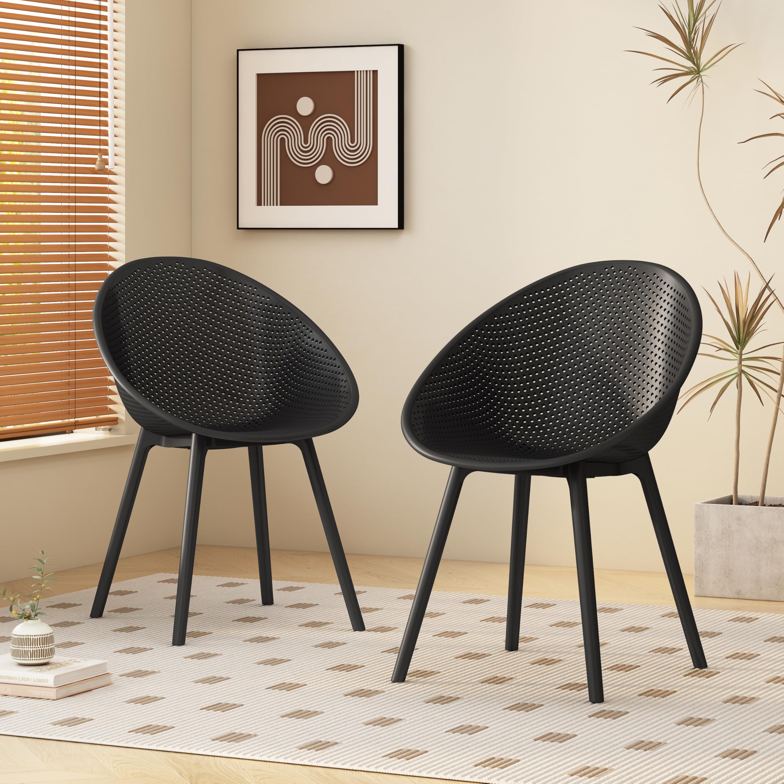 Christopher Knight Home Black Lounge Chairs Set of 2 – Modern Accent Chairs-Resistant Patio Chairs with Mesh Design for Garden, Balcony, or Backyard – Sleek and Comfortable Seating for Outdoor Spaces