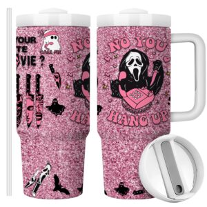 equoza horror scary face halloween ghostface tumbler for women girls - spooky vibes 30oz horror scary face theme decor insulated cup with lid -vacuum stainless steel coffee mug stemless cup