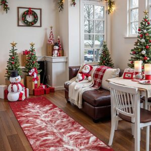 Lahome Christmas Runner Rugs 2x8 Non-Slip Hallway Runner, Washable Christmas Rug Stain Resistant Red Kitchen Runner Rug, Christmas Tree Print Holiday Decor Untra-Thin Runner for Bedroom (Red,2'x8')