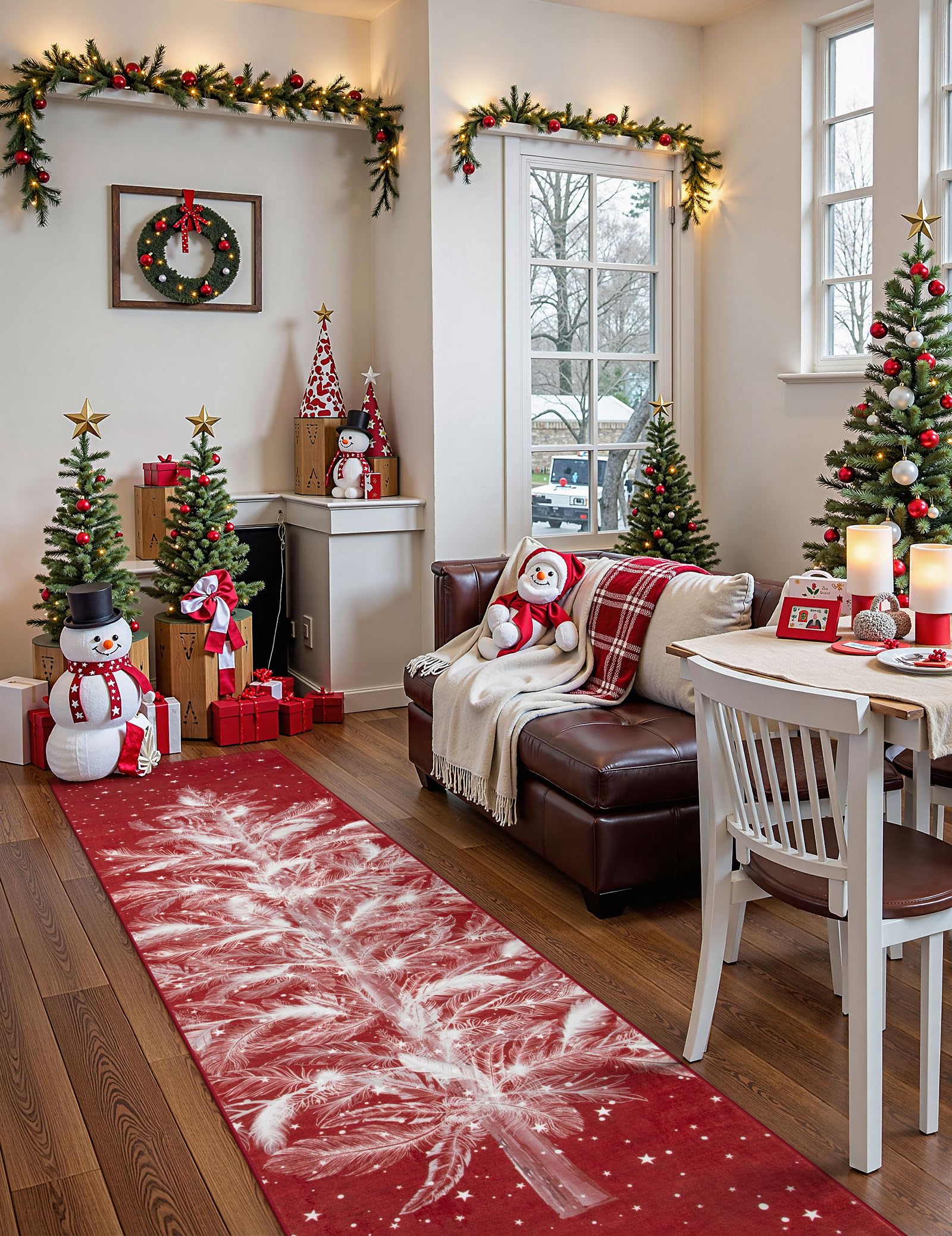 Lahome Christmas Runner Rugs 2x8 Non-Slip Hallway Runner, Washable Christmas Rug Stain Resistant Red Kitchen Runner Rug, Christmas Tree Print Holiday Decor Untra-Thin Runner for Bedroom (Red,2'x8')