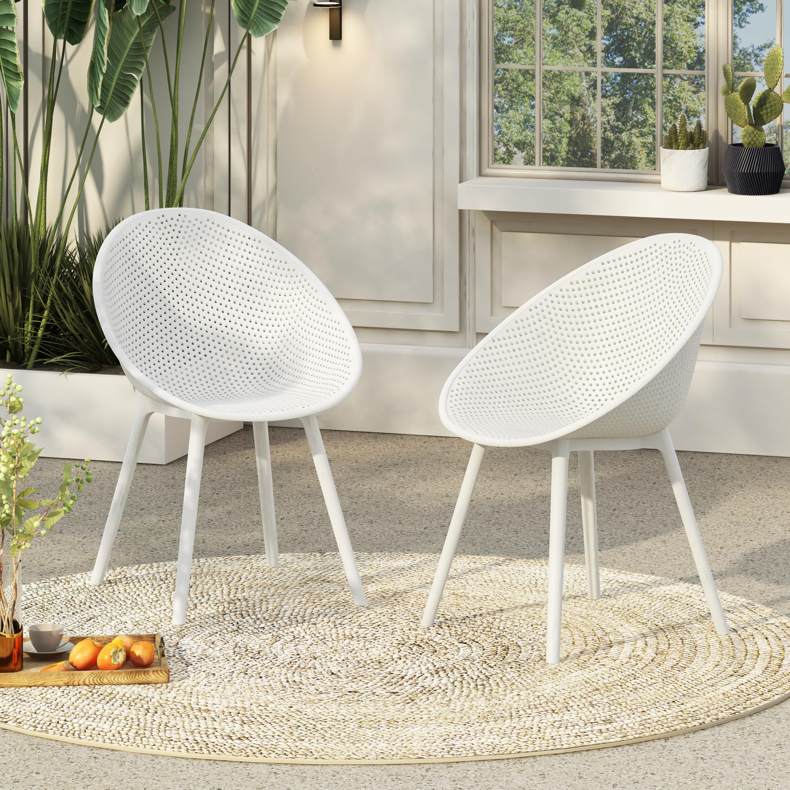 Christopher Knight Home White Lounge Chairs Set of 2 – Modern Accent Chairs-Resistant Patio Chairs with Mesh Design for Garden, Balcony, or Backyard – Sleek and Comfortable Seating for Outdoor Spaces