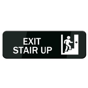 Exit Stair Up Sign For Door, Acrylic Plastic, Black And White, Rounded Corners, Durable, Long Lasting With Double Sided Tape - 8"" X 3""