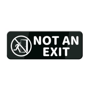 not an exit sign for house door, easy to mount plastic safety informative sign with symbols 8 x 3 inch