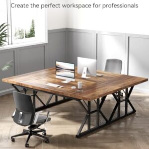 LITTLE TREE 70.8-Inch Office Desk, Wooden Executive Office Desk, Modern Work Desk, Large Farmhouse Writing Table Computer Desk for Home, Brown-Black