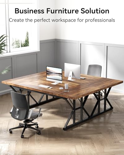 LITTLE TREE 70.8-Inch Office Desk, Wooden Executive Office Desk, Modern Work Desk, Large Farmhouse Writing Table Computer Desk for Home, Brown-Black