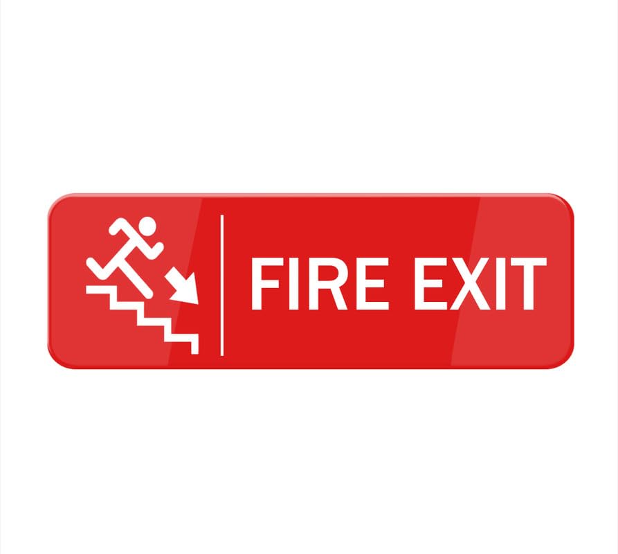 Fire Exit Sign, Self Adhesive Sign For Door Or Wall 8 X 3 Inch Quick And Easy Installation Premium Acrylic Design For Your Home Office/Business