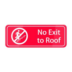 no exit to roof sign 8""x3"" red white acrylic - self stick door sign wall decal for offices businesses house home