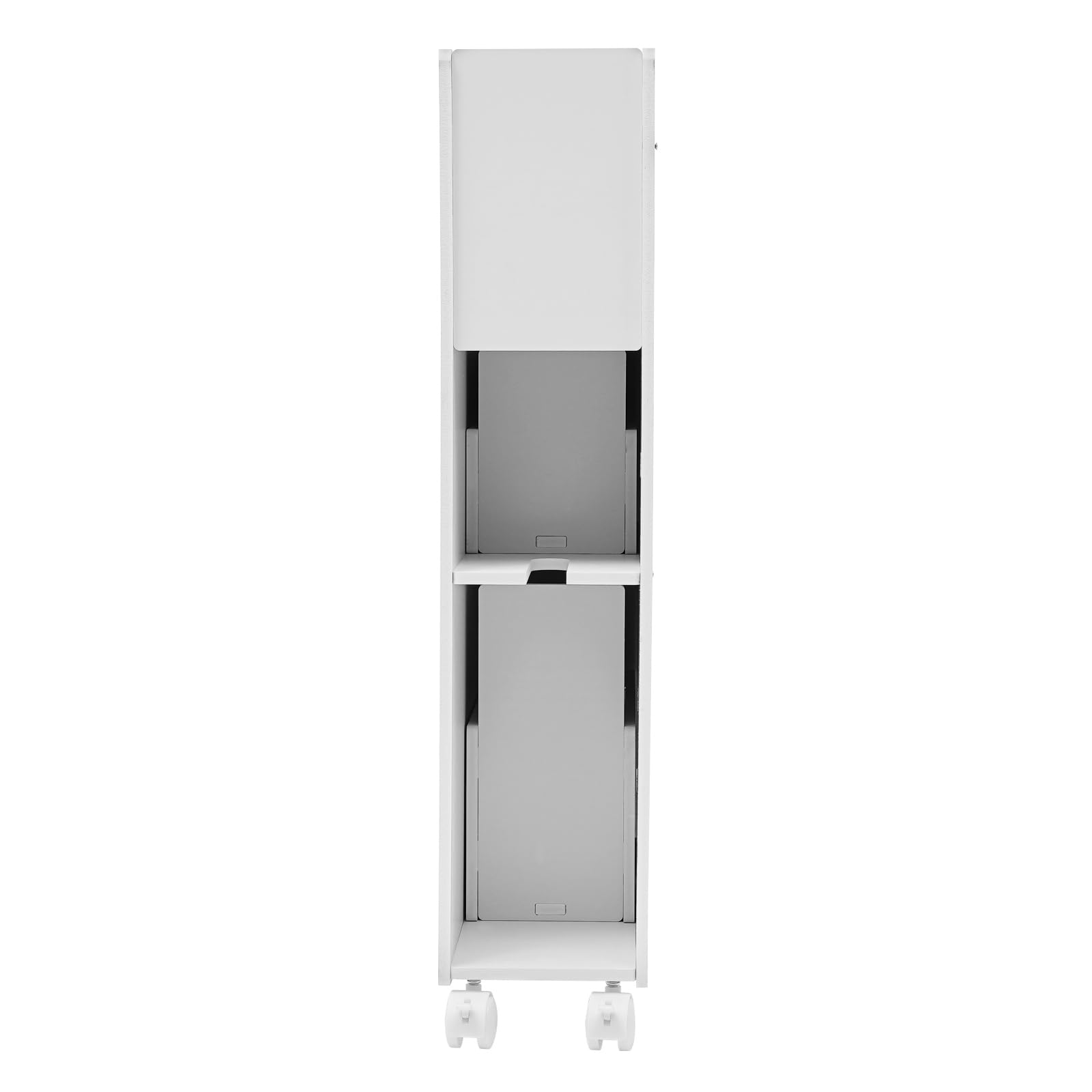 KWCWB Slim Bathroom Storage Cabinet, Movable Slim Rolling Storage Cart with 2 Drawers, Open Structure Small Bathroom Storage Cabinet with Toilet Brush Slot-for Corner, Narrow Spaces Bathroom Storage