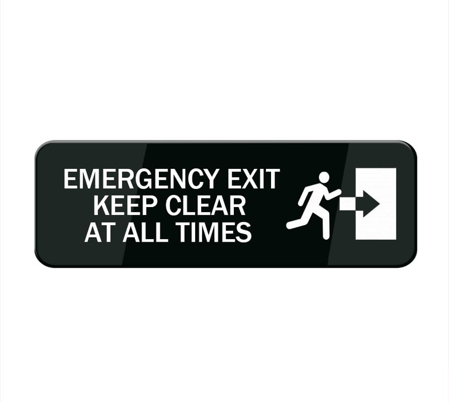 Emergency Exit Keep Clear At All Times Sign, Self Adhesive Sign For Door Or Wall 8 X 3 Inch Quick And Easy Installation Premium Acrylic Design For Your Home Office/Business