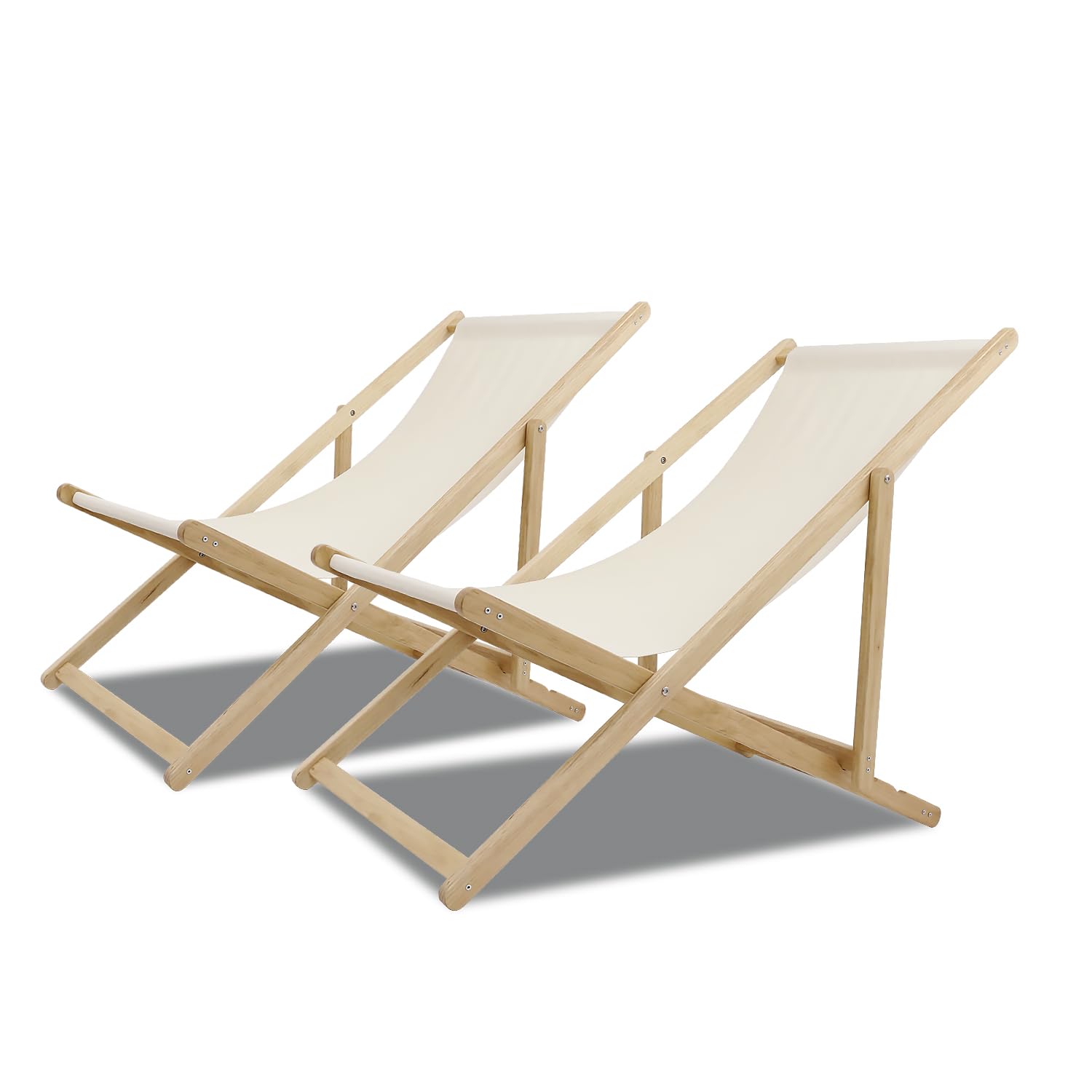 ketive Patio Lounge Chairs Set of 2 Adjustable Outdoor Wooden Sling Chairs, Made of Acacia Wood and Oxford Cloth, 250 lbs Capacity, Foldable and Easy to Carry for Patio and Indoor Use