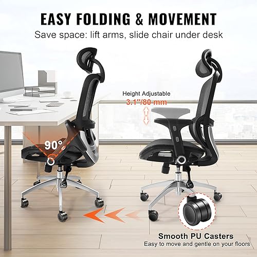 VEVOR Mesh Office Chair, Adjustable High Back Desk Chair with Mesh Seat, Angle and Height Adjustable Home Office Chair with Lumbar and Head Support, Swivel Computer Task Chair