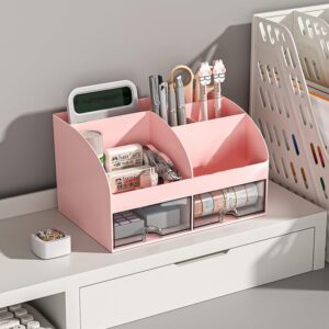 YAMSLAM Desk Organizer, Desktop Organizers and Accessories with 6 Compartments and 2 Drawers, Aesthetic Desk Accessories for Home, Office, School