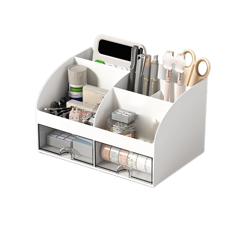 YAMSLAM Desk Organizer, Desktop Organizers and Accessories with 6 Compartments and 2 Drawers, Aesthetic Desk Accessories for Home, Office, School