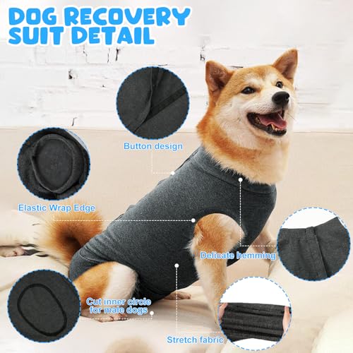 AURUZA Recovery Suits for Dogs Cats, Dog Surgery Suits Female and Male Spay, Breathbale Dog After Surgery Suits, Dog Onesie for Surgery Female Male, Anti Licking Dog Surgical Suits (Dark Gray, M)