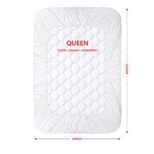 WINGLAM-Quilted Fitted Mattress Pad (Waterproof)-Elastic Fitted Mattress Protector(White)-Bed Cover Stretches up to 18 Inches with Deep Pocket(Queen)-Machine Washable Mattress Cover-Fluffy & Soft