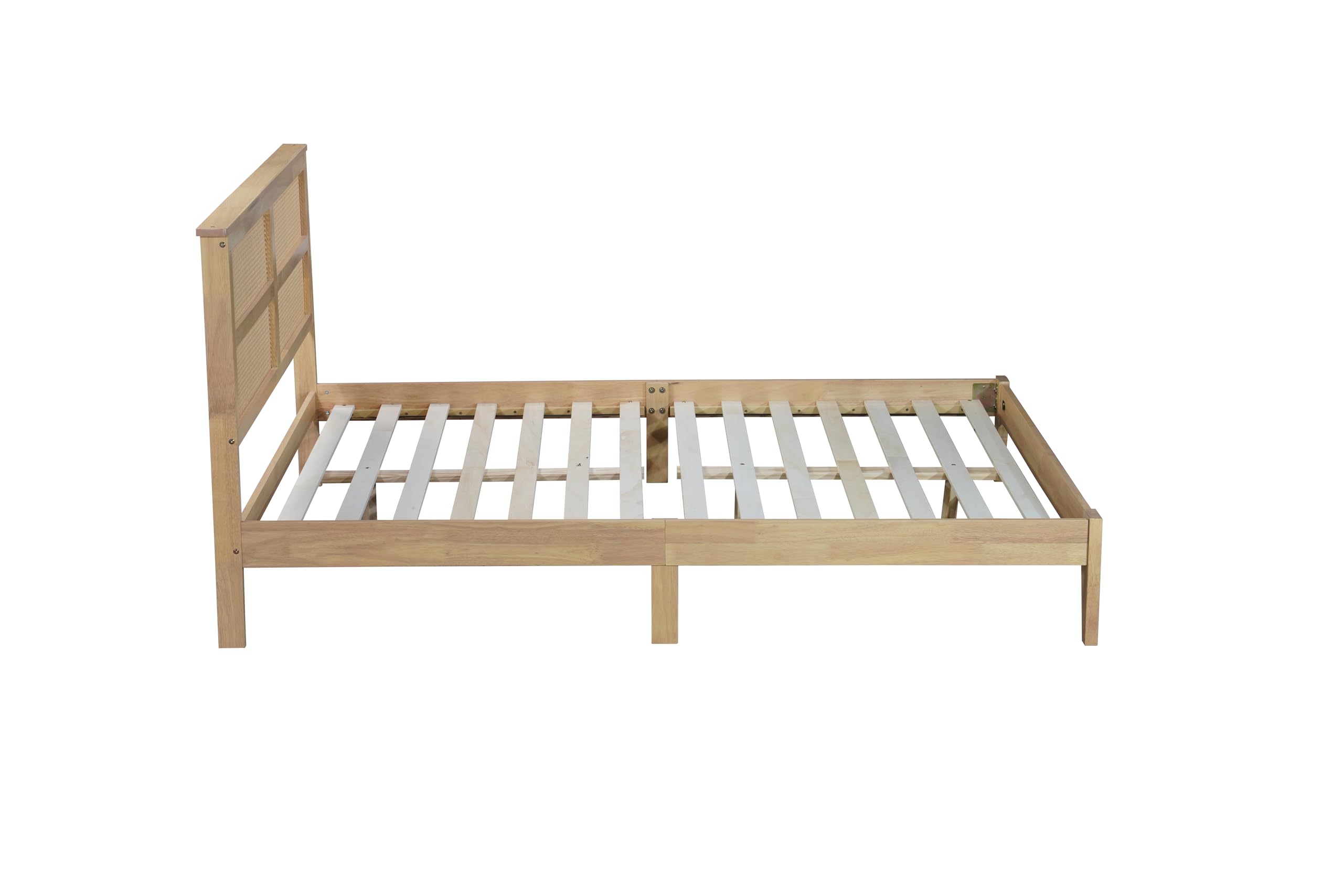 Queen Size Platform Bed with Rattan Headboard, Wood Platform Bed Frame with Support Legs, Queen Rattan Bed Frame for Bedroom, No Box Spring Needed, Easy Assembly, Natural