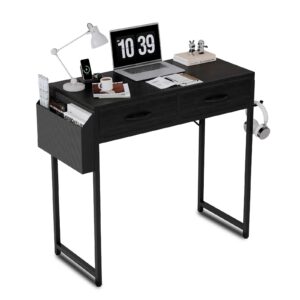 xiv small computer desk with 2 drawers, 31.5 inch home office desk with storage bag and headphone hook, simple desk for small spaces (black, 31.5")