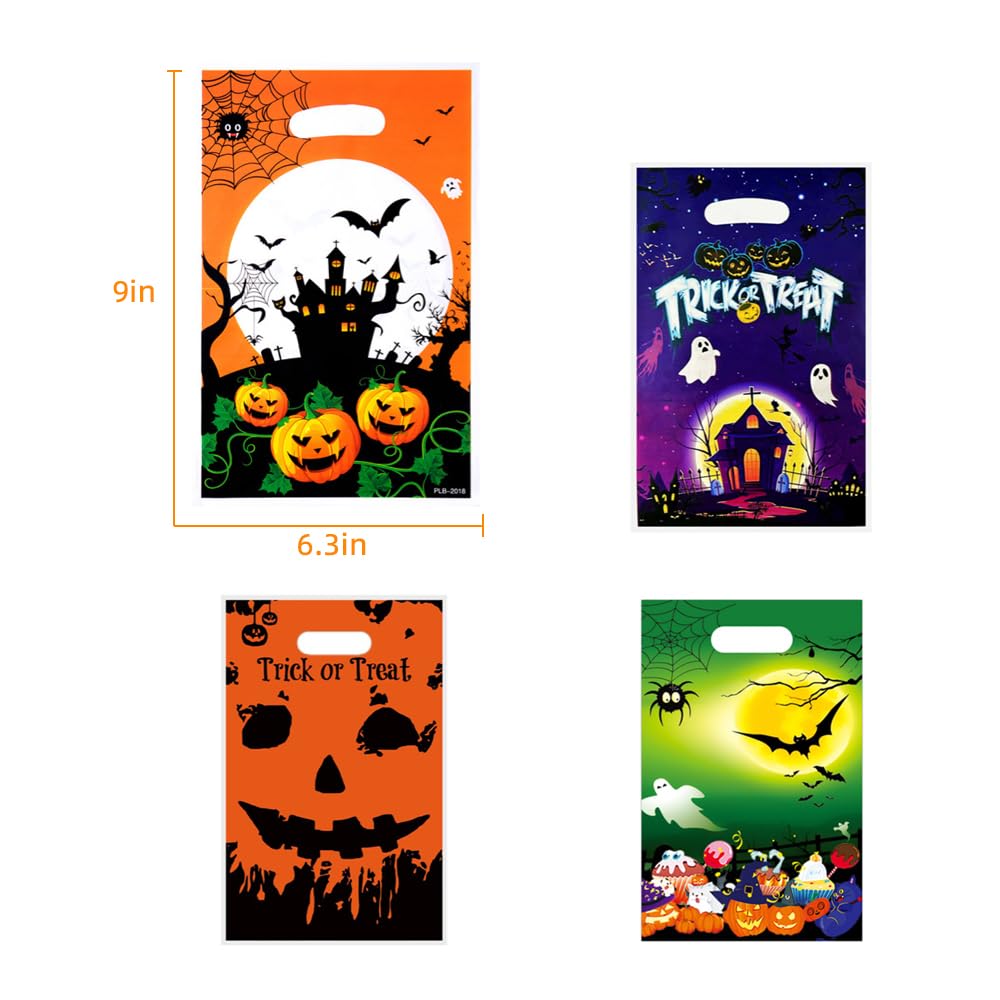 40 Pcs Halloween Treat Bags with Handles,Halloween Goodie Bags Treat bags for Kids, Halloween Plastic Candy Goody Gift Bags for Halloween Party Decorations Supplies Favors