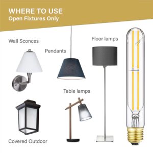 Duoled 7.3 Inch E26 T10 Led Bulb 60 watt 3000k Soft White Edison Bulbs,6W T10 Long Light Bulb Tubular Light Bulb T10 Bulb T9 for Rustic Pendant,Industrial Pipe,Wall Sconces 6 Pack