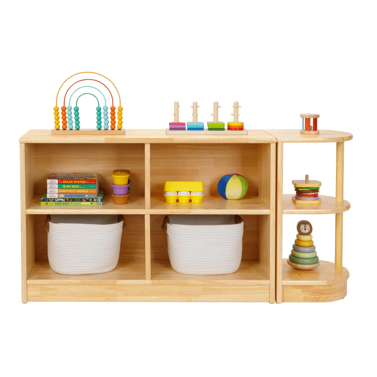 OOOK Rubber Wood Corner Storage Shelf, 3-Tier Display Shelf, Montessori Small Shelf for Kids Room, Classroom, Living Room, Play Room, Nursery and More. Ideal Choice for Shelf Combination.