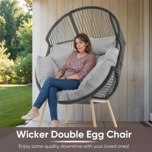 Belord Outdoor Wicker Egg Chair - 300 LBS Weight Capacity Single Patio Egg Lounge Chair with Water Resistant Cushion for Porch Balcony Sunroom, Gray Wicker Gray Cushion