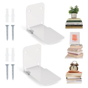 e-senior invisible floating bookshelves set of 2, white wall mounted bookshelf, heavy-duty book organizers, iron hanging shelves for bedroom, living room, kitchen, office