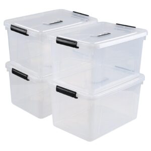 fabnati 4-pack 17.5 l plastic latching storage box, clear storage bin with handle