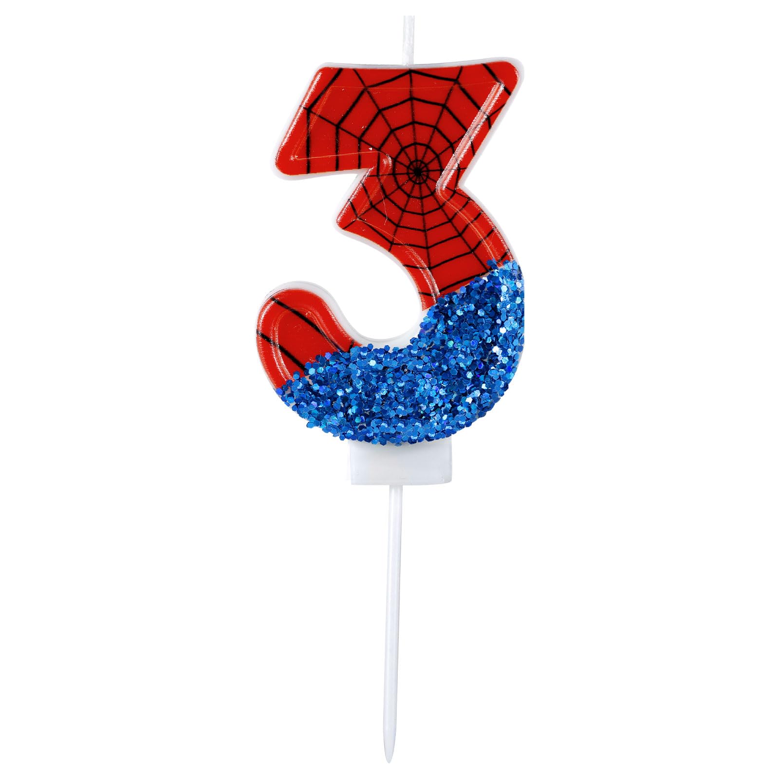 Spider Candle, Spider Web Candles Blue Sequins Number Candle Cake Topper Candle Birthday Cake Candles Spider Birthday Decorations for Boy Spider Themed Birthday Party Halloween Supplies (3)