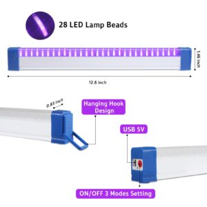 Rechargeable Black Light Bar,10W Portable Battery Powered Blacklight Lamp,UV LED Black Lights for Glow Party, Fluorescent Tapestry Poster, Halloween, Body Painting and Vaseline Glass 2 Pack